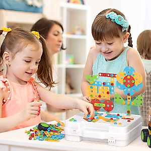 290PCS Building Toys, 3D STEM Learning Toys with Electric Creative Mosaic Drill Toys Set Building Blocks, DIY Educational Construction Engineering Screwdriver Tool Set Gift for Kids Boys Girls Aged 3+