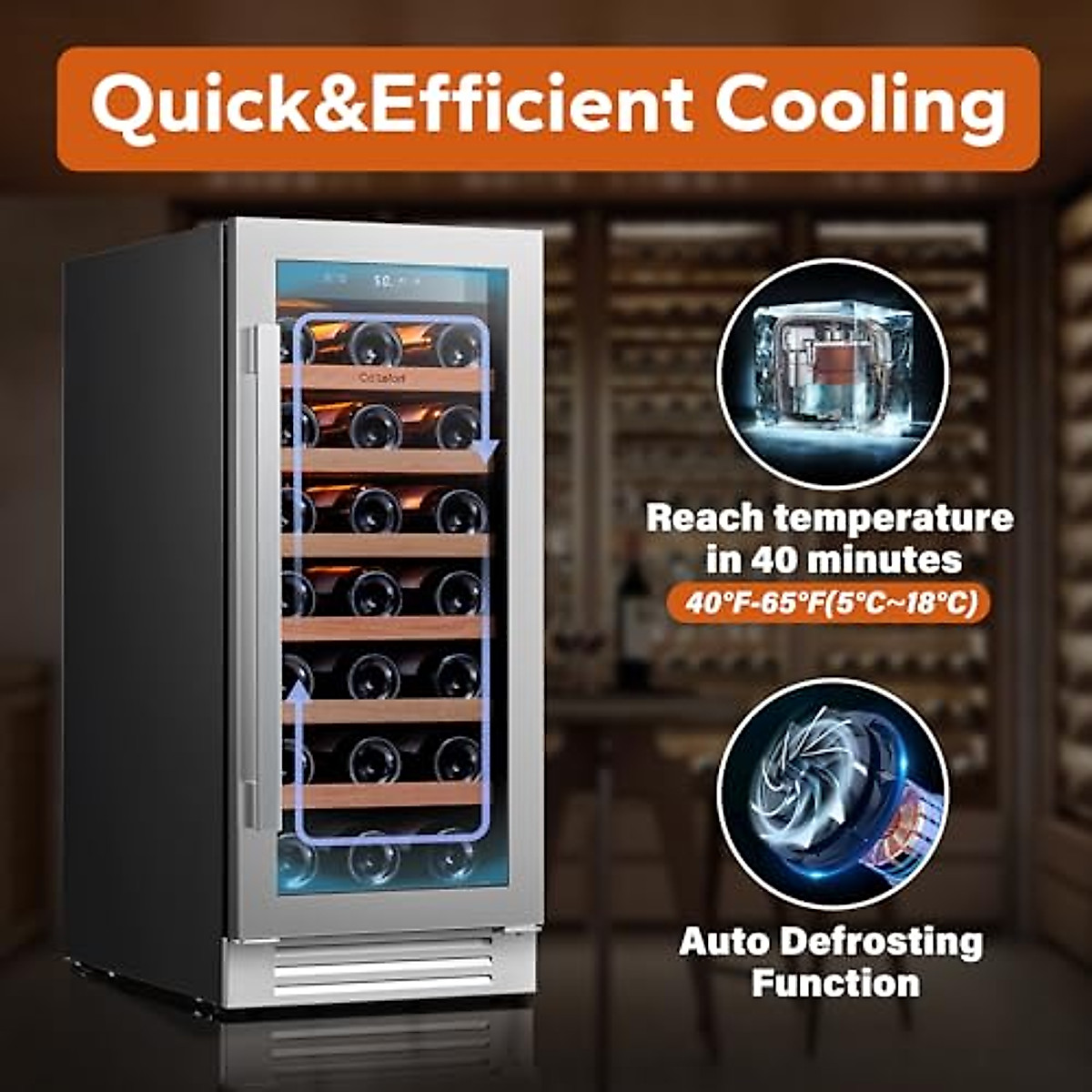 Ca'Lefort 15 Inch Wine Fridge, 33 Bottle Wine Cooler Refrigerator, 40-65°F Wine Refrigerator Glass Door, 3 LED Wine Fridge, Built-in or Freestanding Wine Fridge for Home/Bar/Kitchen (3.0 cu.ft)