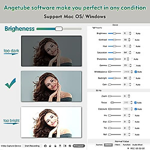 Angetube Webcam with Microphone and Privacy Cover，PC Camera Autofocus Webcam，1080P USB Web Camera with Software Control for Mac and Windows, PC Computer Camera Compatible with Zoom/Skype/Teams/OBS