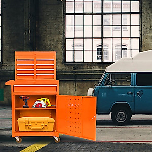 Dithoko 5-Drawer Rolling Tool Chest Cabinet, High Capacity Tool Box Storage Cabinet with Adjustable Shelf, Removable Tool Box Organizer with 4 Wheels for Garage Warehouse - Orange