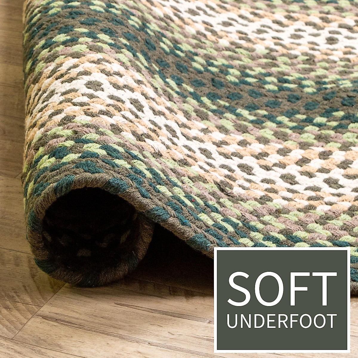 Super Area Rugs Oval 2' X 3' Green - Ivory Oval Braided Rug for Farmhouse Style Kitchens and Bathrooms