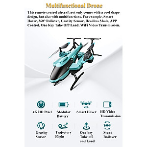 NEXTAKE Remote Control Drone, Foldable RC Aircraft 2 Motors RC Fighter 6 Channel RC Plane 2.4GHz RC Helicopter UAV for Beginner with 4K HD Camera, Modular Battery (Blue-with 4K HD Camera)