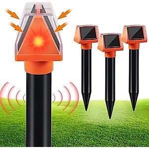 2024 Solar Mole Repellent Stakes, 4 Pack Ultrasonic Animal Repellent Outdoor with Flash Light for Mole Groundhog Vole Gopher Snake Armadillo, Waterproof Sonic Burrowing Mole Deterrent for Lawn Yard