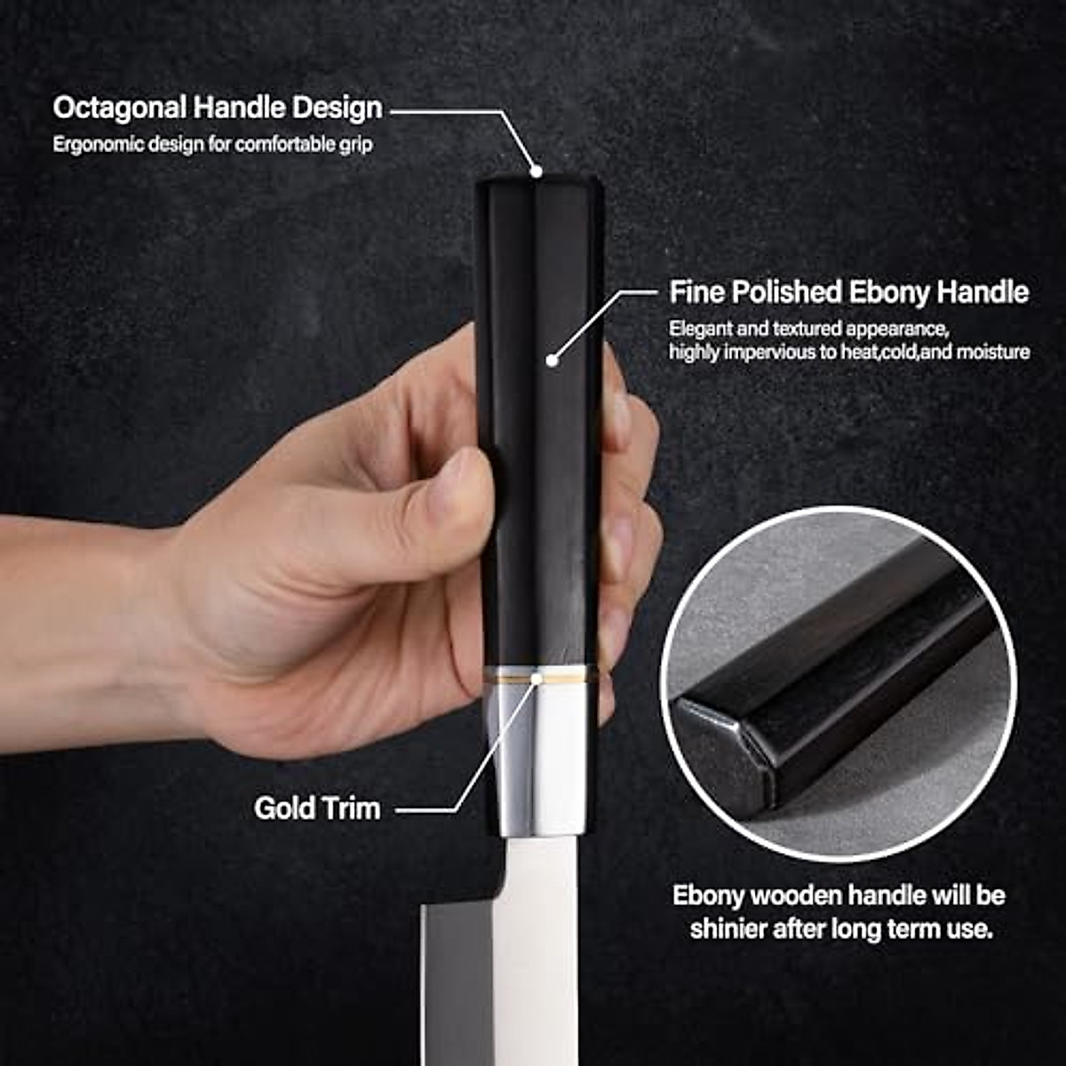 CHUYIREN Sushi Knife 12 inch(300mm), Sashimi Knife with High Carbon Stainless Steel Blade Yanagiba Knife, Octagonal Ebony Handle, Single Bevel Japanese Sushi Knife for Sushi & Sashimi, Fish Filleting