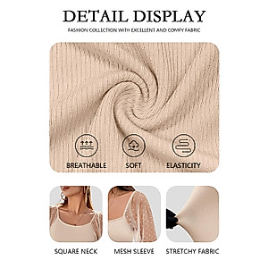 DOROSE Womens Mesh Long Sleeve Shirts Casual Blouses Tops Beige S