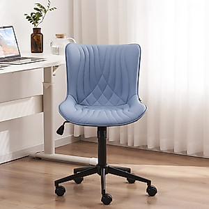 YOUNIKE Office Chair, Armless Desk Chair with Wheels, Aesthetic Home Office Computer Task Chairs, Modern Faux Leather Upholstered Vanity Chair, Adjustable Swivel Rocking Chair with Back, Blue