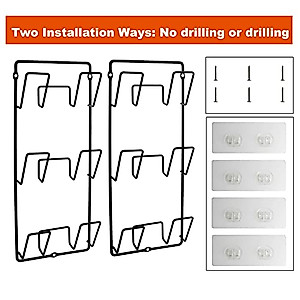 2 Pack Pot Lid Organizer Rack for Cabinet Door or Wall Mount, Pot Lid Holder for Kitchen Organization & Storage with No Drilling Adhesive, Black