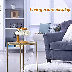 TAIHE Coffee Mug Holder, Coffee Mug Rack with Saucer Basket Storage, 6 Hooks can Hanging Your Love Mug & Cup & Tea Cup, Countertop Cup Hold 8x6 x9 (Natural Bamboo)