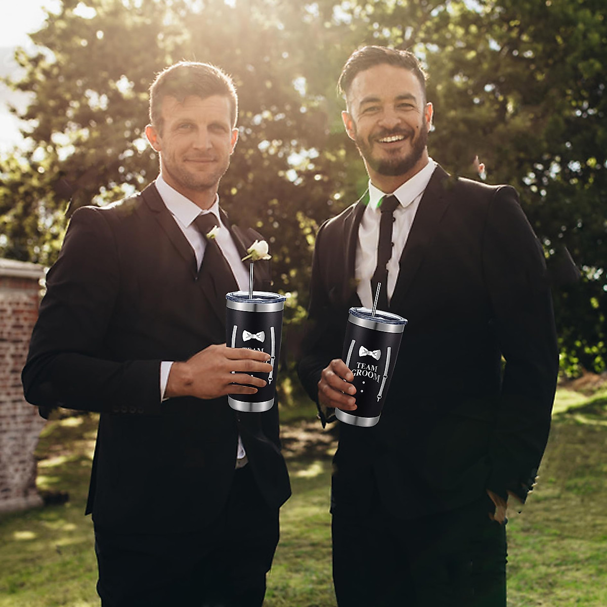 LADY&HOME Groomsmen Gifts Set of 7,Groom and Groomsmen Tumbler with Lid and Straw,20z Stainless Steel Tumbler Cup Vacuum Insulated Coffee Mug for Groomsmen Proposal (Team groom)