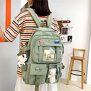 Stylifeo Kawaii Backpack with Cute Bear Plush Kawaii Pin Accessories Large Capacity Aesthetic School Bags Cute Bookbag for Girls Teen(Green)