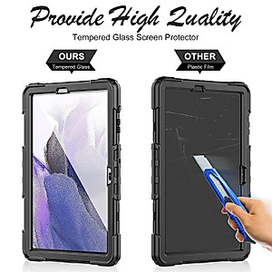 BASE MALL Tablet Case for Samsung Galaxy Tab S8 Plus 2022/S7 FE/S7 Plus 5G 12.4-inch [with Tempered Glass Screen Protector], [Shockproof],Rotatable Kickstand,S Pen Holder,Hand/Shoulder Strap (Black)