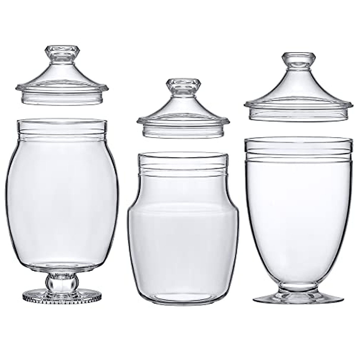 Amazing Abby - Keep - Acrylic Apothecary Jars (3-Piece Set), Plastic Jars with Lids, Bathroom Canisters, Vanity Organizers, Candy Buffet, Wedding Display, BPA-Free and Shatter-Proof