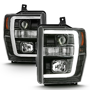 ACANII - For Black 2008 2009 2010 Ford F250 F350 Superduty Pickup LED Tube Projector Headlights Headlamps Set Left+Right