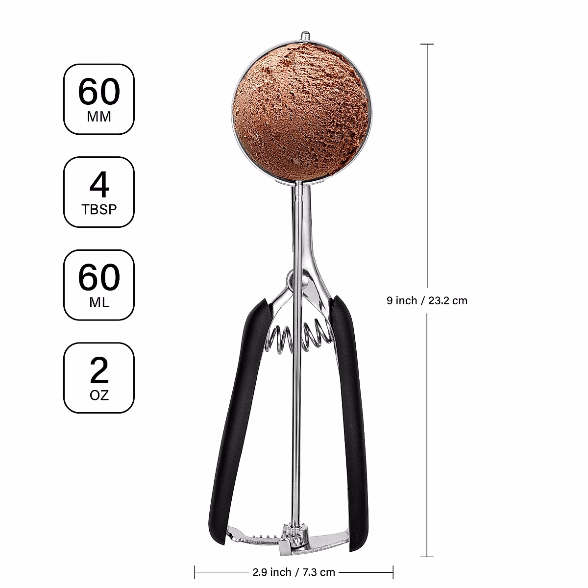 Cookie Scoop 4 Tbsp, TJ POP Professional Stainless Steel Ice Cream Scoop 60 mm, Soft Grips, Quick Trigger Release, 60 ml