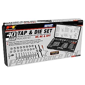 Performance Tool W4002DB 40-Piece Metric Tap And Die Set | Coarse and Fine Threads | Essential Threading Rethreading Tool Kit with Accessories and Storage Case