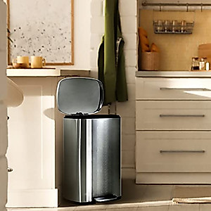 HCY Kitchen Trash Can Stainless Steel Metal Lid Step Can Garbage Can with Removable Plastic Inner Bucket Waste Bin for Office Kitchen Living Room Bathroom Bedroom 13 Gallon 50 Liter