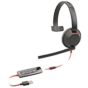 ITSPWR Bundle Plantronics® Blackwire 5210 Wired, Single Ear Headset with Boom Mic, Connect via USB-A to PC/Mac, Comes with a USB Type-C 4Port Hub