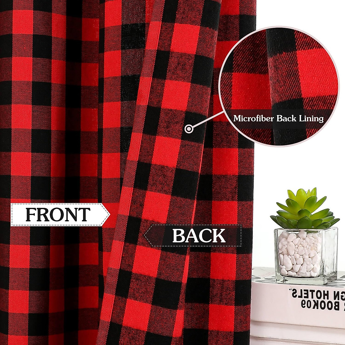 WUBODTI Christmas Red Gingham Curtains 84 Inch Length Red and Black Buffalo Plaid Curtain 2 Panels,Farmhouse Buffalo Checkered Room Darkening Curtain Drapes for Living Room Bedroom Dining Room