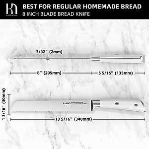 KnifeSaga Bread Knife for Homemade Bread 8 Inch, Japanese Serrated Sourdough Bread Slicing Knife Innovative High Carbon Stainless Steel, Razor Sharp Kitchen Bread Cutting Knife Ergonomic Handle, White