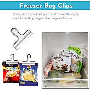 10PCS Wide Metal Chip Clips 3 Inch, Snack Food Bag Sealing Clips, Stainless Steel Paper Clamps Heavy Duty for Kitchen Food Packages and Office