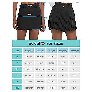 BALEAF Women's Pleated Tennis Skirts High Waisted Lightweight Athletic Golf Skorts Skirts with Shorts Pockets Black Medium