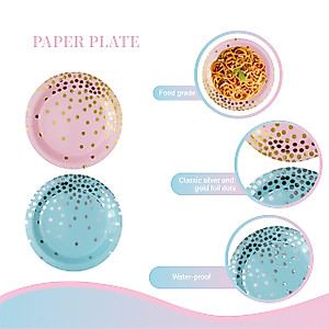 Ottin Pink and Blue Gender Reveal Decorations Polka Dots Party Paper Plates 9'' 60 counts Disposable Dinner Plates for Party Engagement Wedding Birthday Bridal Shower Baby Shower Graduation