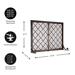 Plow & Hearth 66A35-PWT Small Geometric Screen with Doors, 38''W x 31, Pewter