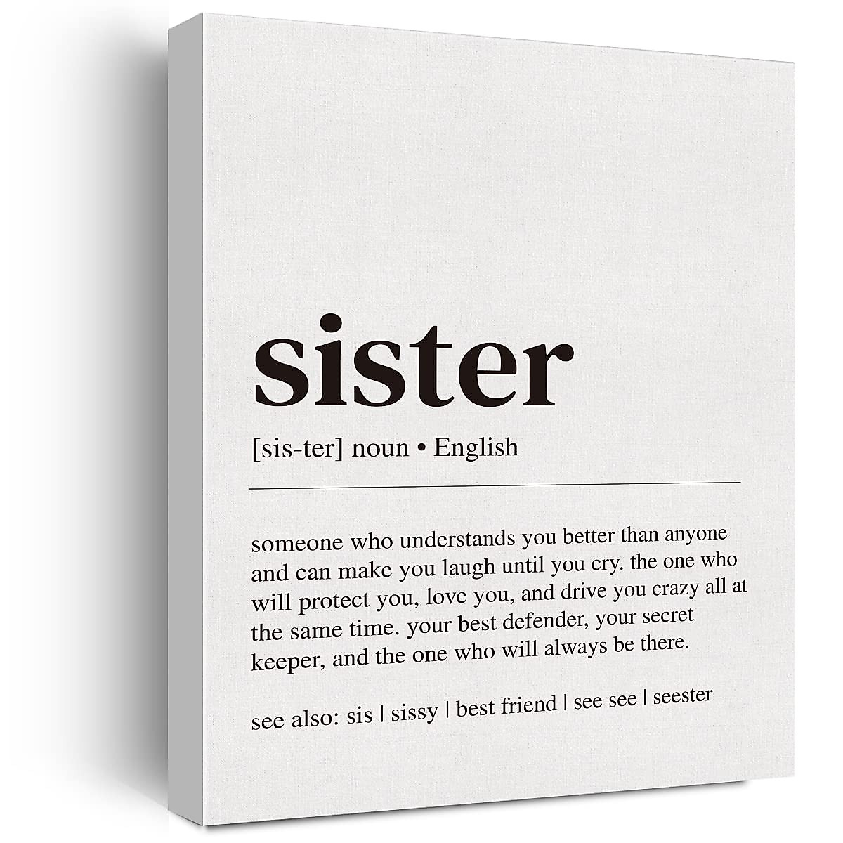 Sister Definition Your Best Defender Canvas Wall Art Poster Print Gift, Sister Quote Painting Ready to Hang Home Bedroom Decor (11.5" x 15")