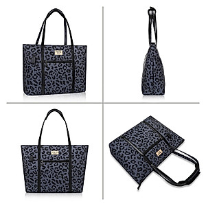 MOSISO USB Charging Port Laptop Tote for Women, Compatible with MacBook, 17-17.3 inch Notebook and Chromebook, Leopard Grain Work Handbag Business Computer Bag with Small Purse, Black