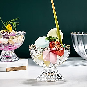 Ice Cream Bowl Glass Dessert Cup Small Cute Footed Clear Glass Ice Cream Cups with Phnom Penh Perfect for Ice Cream Dessert Smoothie Milkshake Fruit Salad,5oz