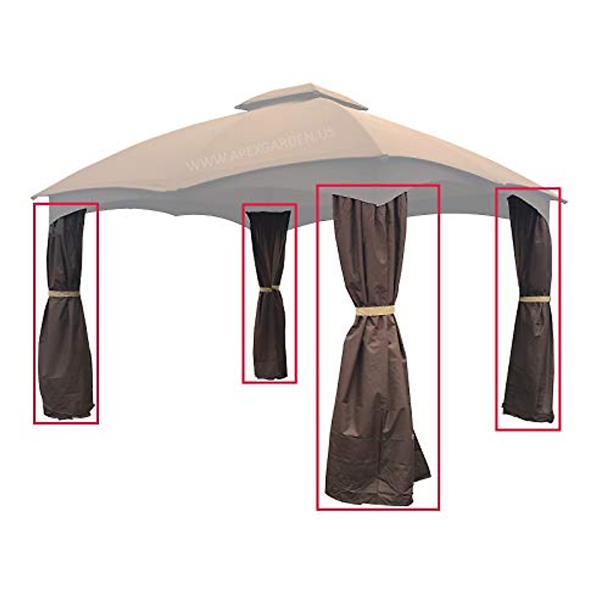 APEX GARDEN 4 Poles Brown Corner Curtain Set for Lowe's 10' x 12' Gazebo Model #GF-12S004BTO / GF-12S004B-1 (Corner Curtains Only) (Dark Brown)