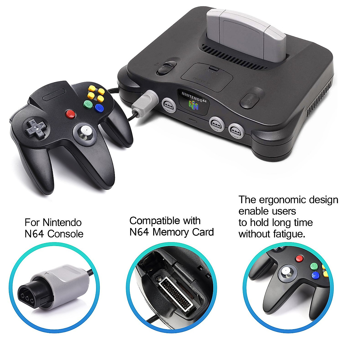 miadore N64 Classic Controller, Retro N64 64-bit Remote Gamepad Joystick for N64 Console Video Game System (Black)