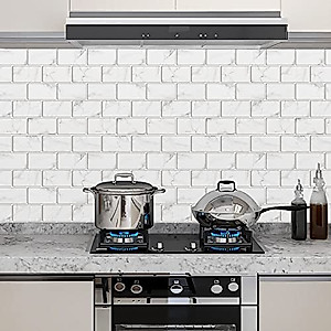 URCOLOR 10-Sheet Peel and Stick Backsplash Tile Sticker for Kitchen,12"x12" Self Adhesive Subway Wall Tiles Stick on Back Splashes for Bathroom White Marble Design