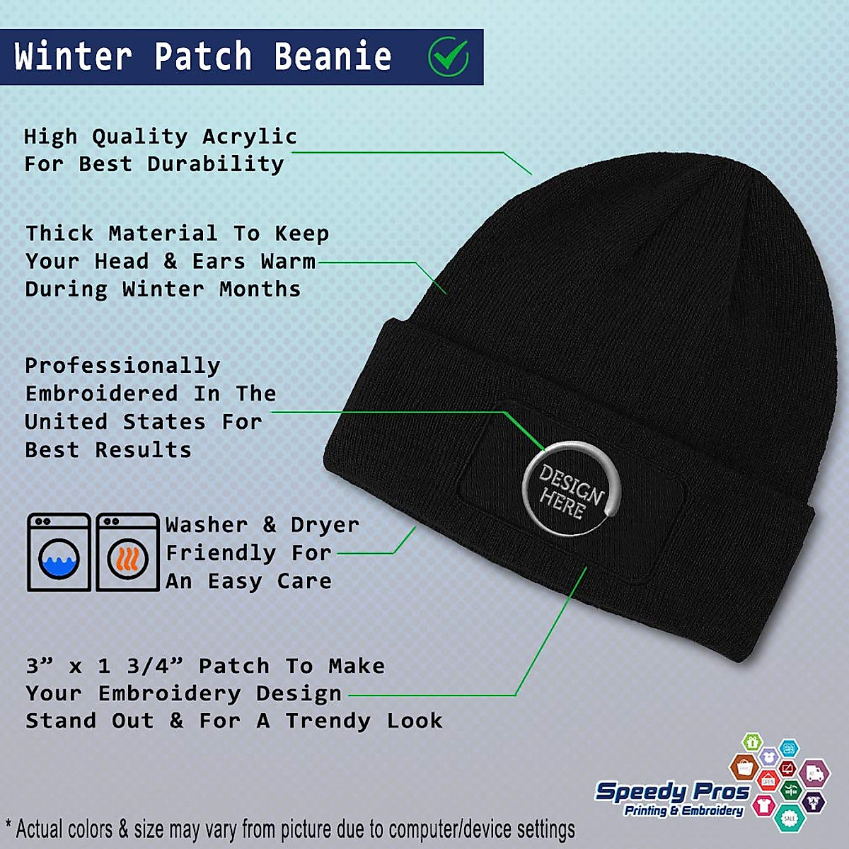 Speedy Pros Patch Beanie for Men & Women Iceland Flag Embroidery Acrylic Skull Cap Hats Black 1 Size