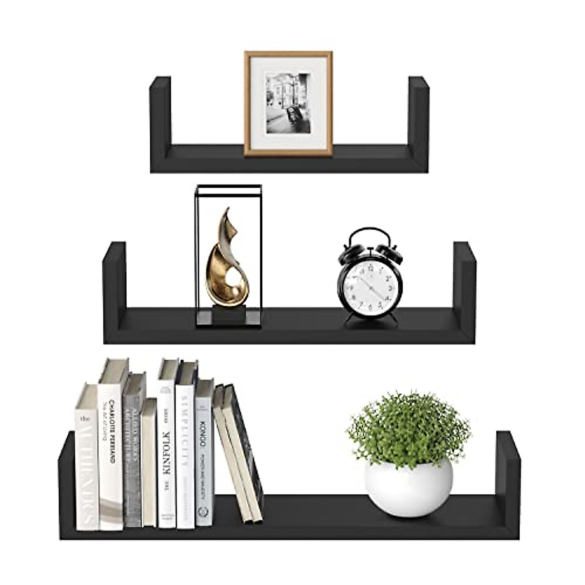 AMADA HOMEFURNISHING Floating Shelves U-Shaped, Wall Shelf 3 Sizes, Black Floating Shelves for Bathroom/Bedroom/Living Room/Kitchen - AMFS13-B