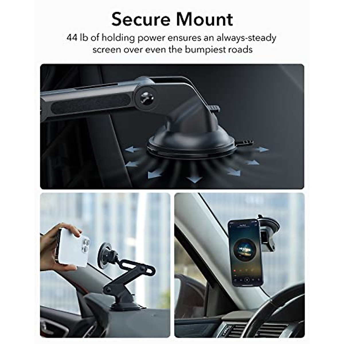 ESR Dashboard Car Phone Mount (HaloLock), Compatible with MagSafe Car Mount, Windshield Magnetic Car Phone Holder for iPhone 14/13/12 Series, Car Accessories, Charging Not Supported, Metallic Grey