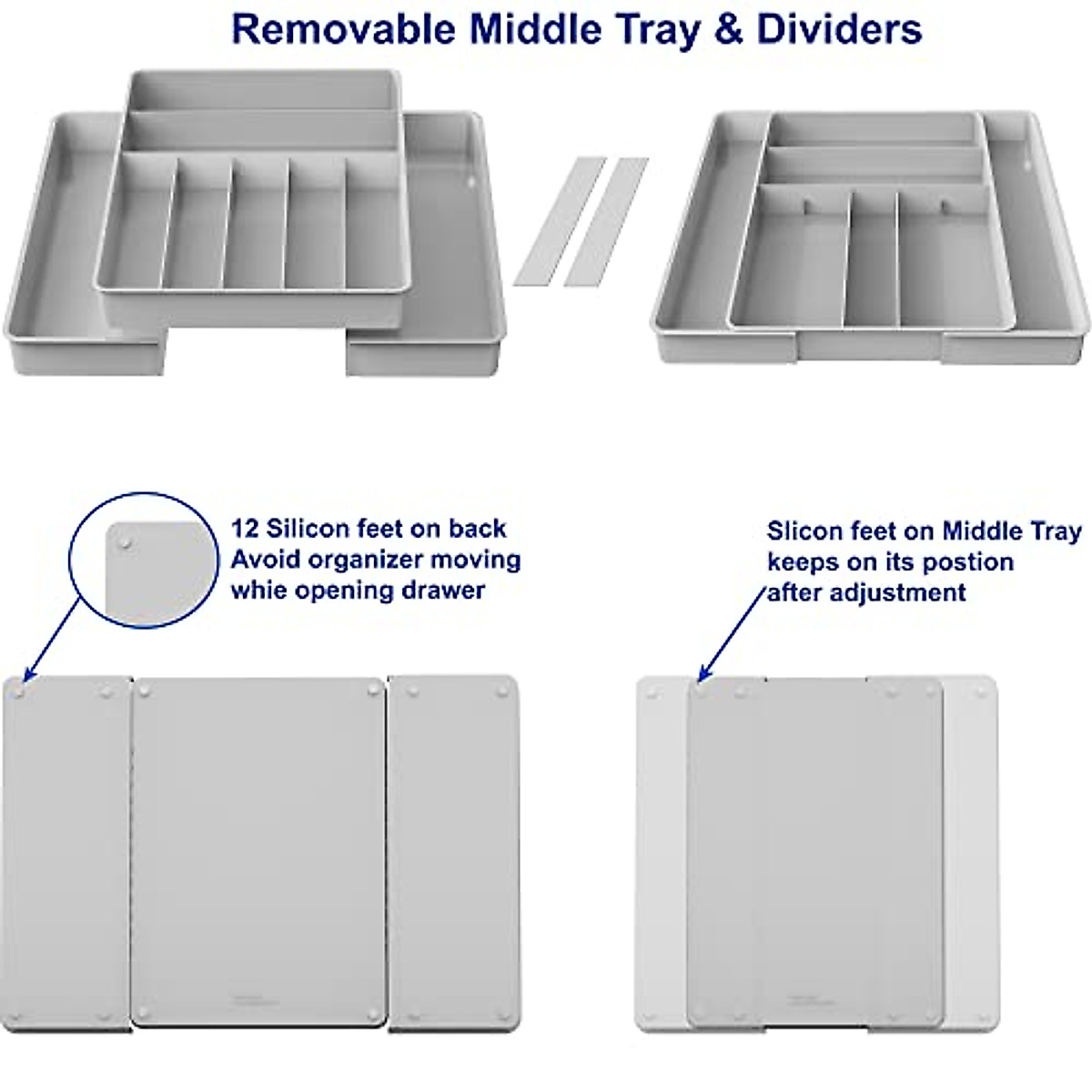 Simple Houseware Expandable Kitchen Drawer Flatware Organizer, Grey