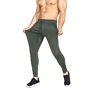 BROKIG Mens Lightweight Gym Jogger Pants,Men's Workout Sweatpants with Zip Pocket(Army Green,Medium)