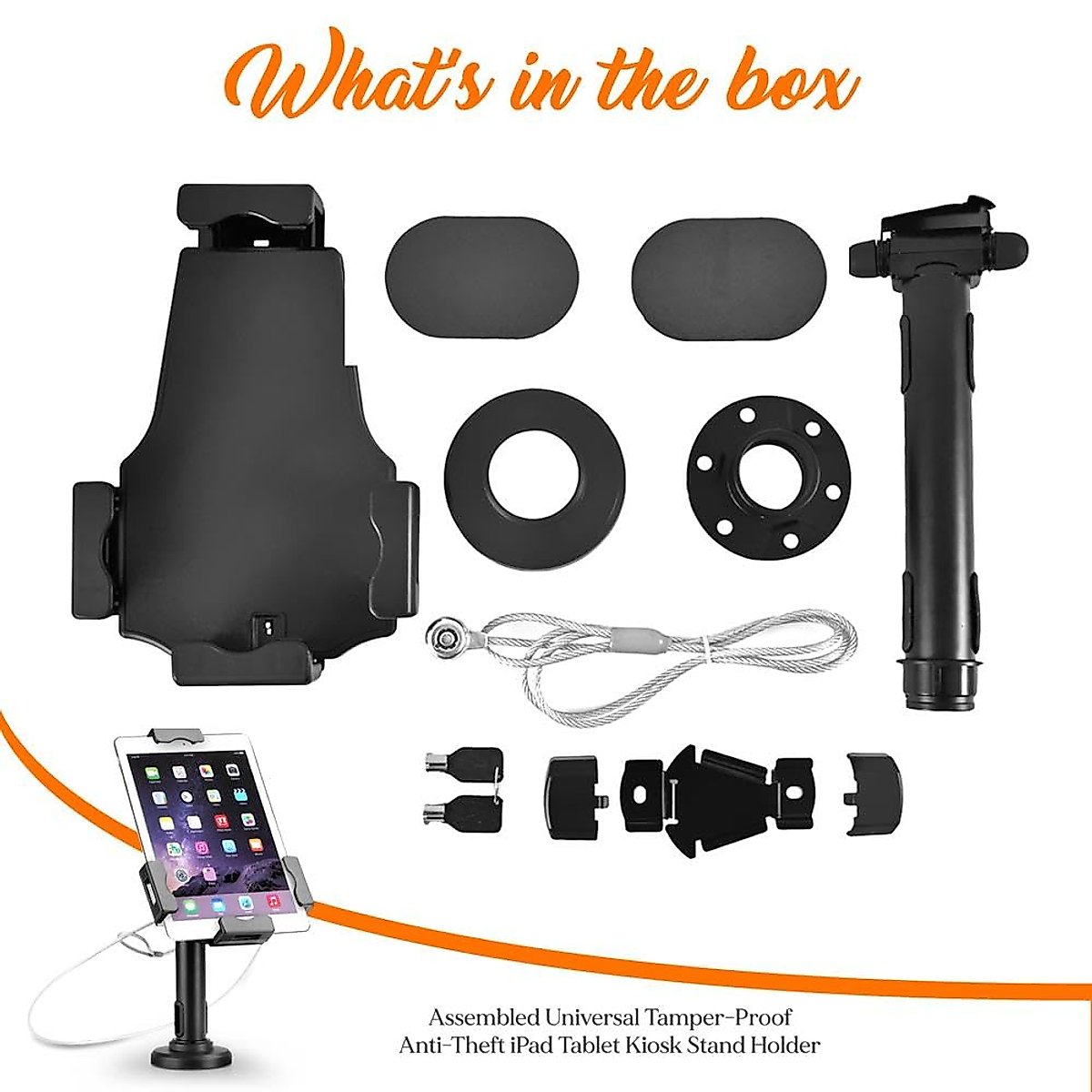 Pyle PSPADLK8 Anti-Theft Tablet Security Stand Kiosk - Table Mount Desktop Tablet Case Holder with Lock, Adjustable Clamp Arm, Internal Cable Routing, for iPad, Kindle, Samsung, Android Tablets