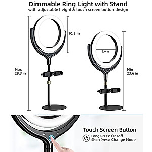 Ring Light with Stand and Phone/Ipad Holder, 10.5'' Desk Zoom Lighting for Computer, Laptop Light for Video Conferencing, Zoom Meetings, Live Streaming, Makeup, Video Calls, Vlog, YouTube, TikTok