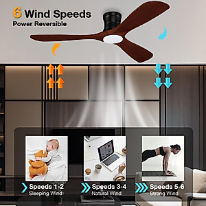 Hoenofly 52” Smart Wood Flush Mount Ceiling Fans with Lights Remote,Quiet DC Motor,Outdoor Indoor Low Profile Ceiling Fan,Voice WIFI Alexa App Control,Dimmable,6-speed,for Modern Bedroom Patio