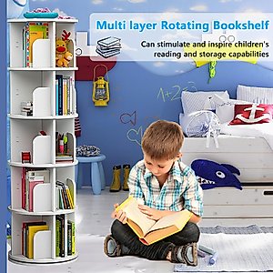 Rotating Bookshelf, Wood Bookshelf Corner Bookshelf, 360 Display 5 Tier Spinning Bookshelf Tower Lazy Susan, Tall Bookcase Storage Rack for Kids&Adults, Revolving Bookcase Book Shelf for Bedroom