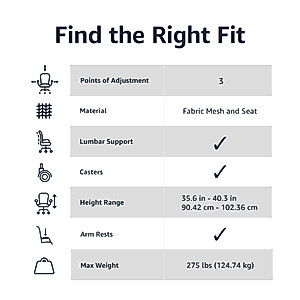 Amazon Basics Mesh, Mid-Back, Adjustable, Swivel Office Desk Chair with Armrests, Black