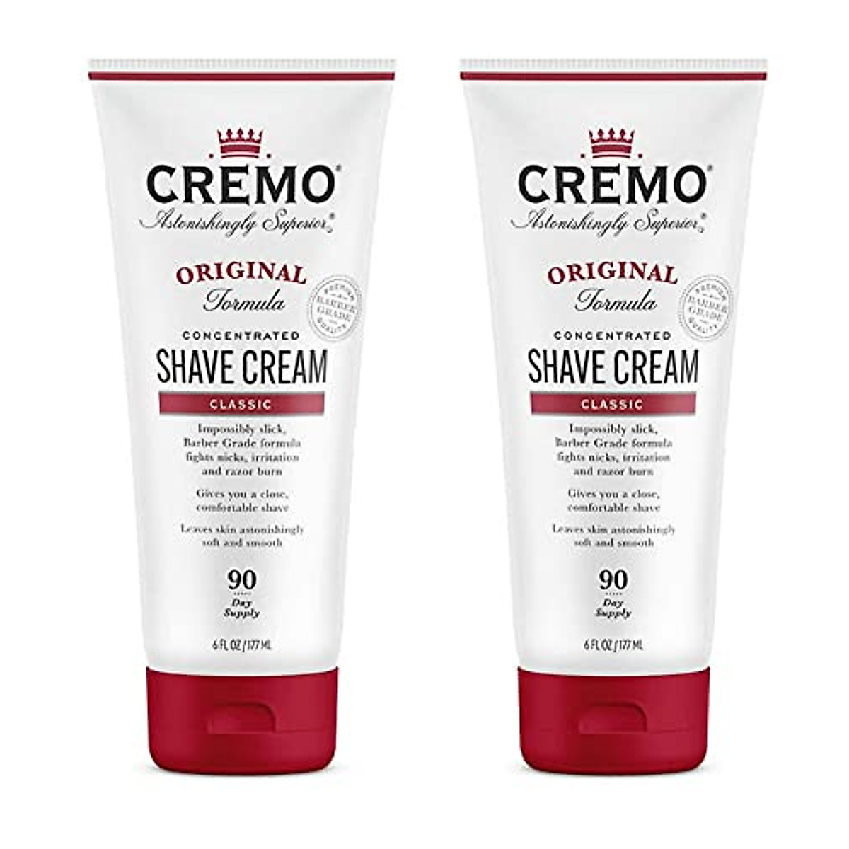 Cremo Barber Grade Original Shave Cream, Astonishingly Superior Ultra-Slick Shaving Cream Fights Nicks, Cuts and Razor Burn, 6 Fl Oz (2 Pack)