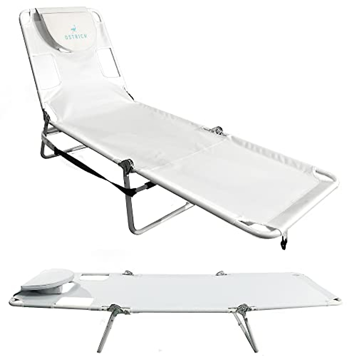 Ostrich Outdoor Folding Adjustable Recliner Chaise Lounge Chair for Beaches, Lakes, and Backyard Pools with Backpack Carrying Straps & Storage Bag