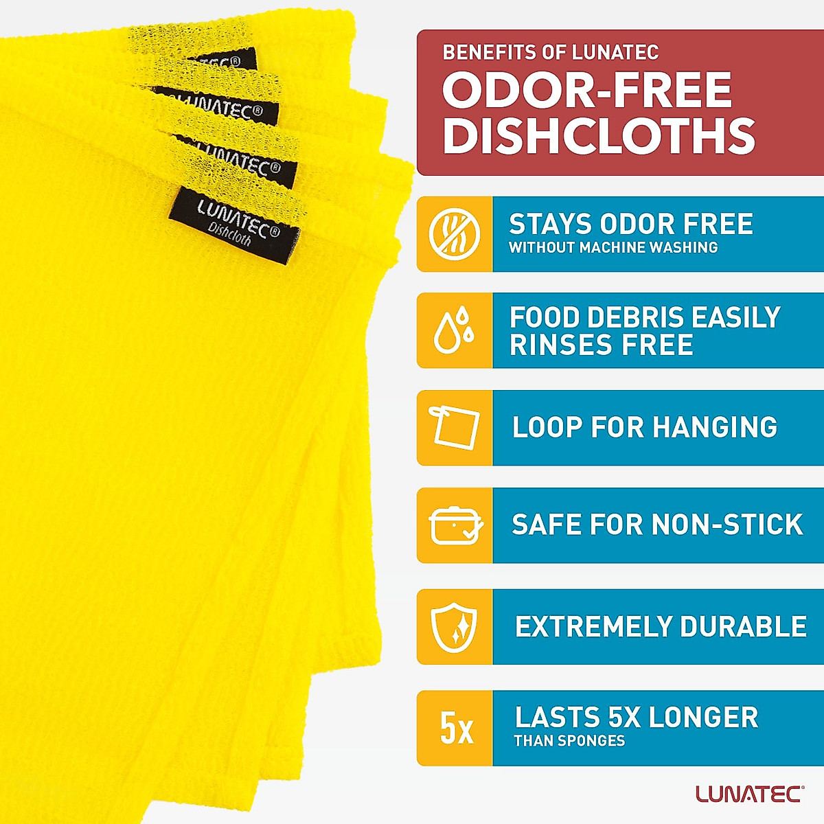 Lunatec Odor-Free Kitchen Dishcloths. A Scrubber and scouring pad for All Surfaces. (4-Pack)