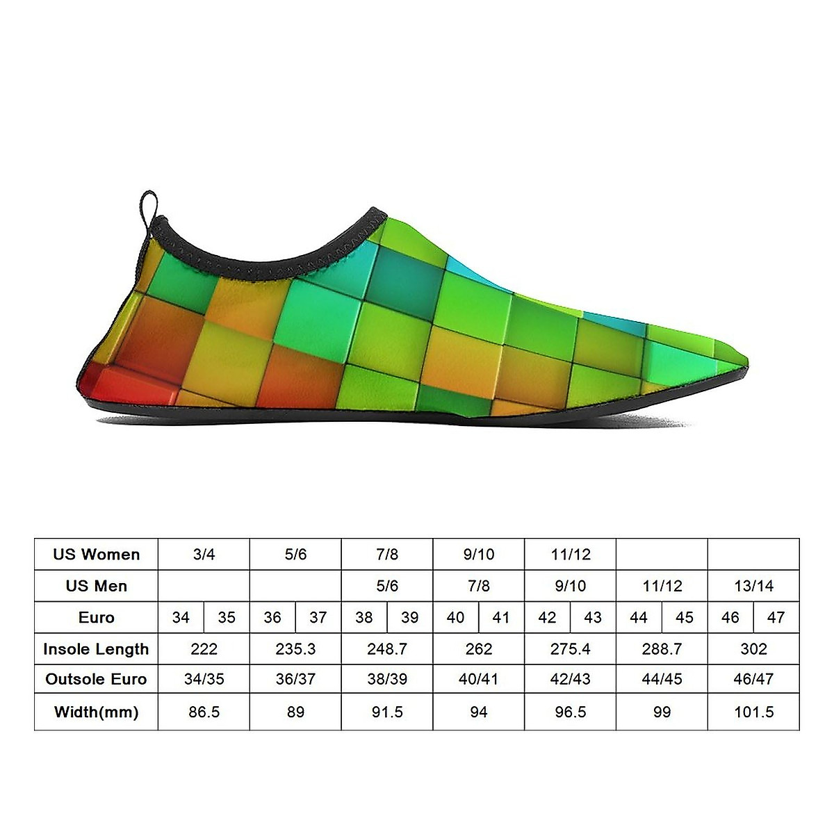 Mens Womens Quick Dry Barefoot Beach Pool Swim Diving Surf Aqua Sports Walking Yoga Water Shoes (Rainbow Colorful Blocks)
