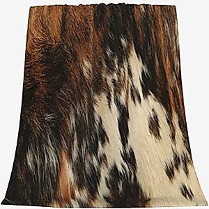 Cow Skin Print Cowhide Throw Blanket All Season Brown Black Flannal Plush Warm Animal Skin Blankets Lightweight Soft Fuzzy Throws Blanket for Bed Sofa Couch Travel 80"x60"
