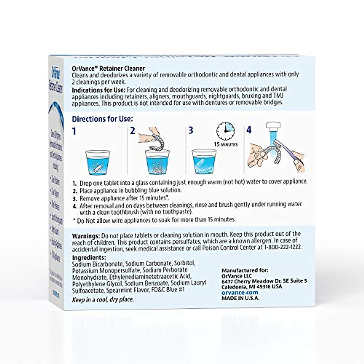 OrVance Retainer Cleaner Tablets (6 Month Supply) | Only 2 Cleanings Per Week Required | Removes Odors, Stains, Plaque for Invisalign, Mouth/Night Guards, and Removable Dental Appliances