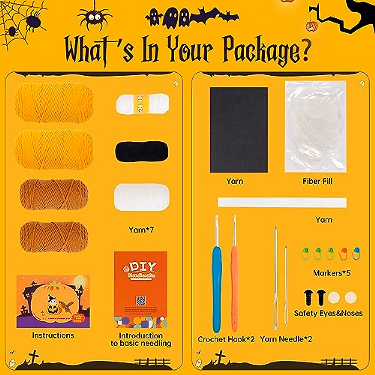 Blyrbnom Crochet Kit Beginners for Adults,Crochet Animals Kits with Step-by-Step Video Tutorials for Kids,Crochet Starter Kit for Beginners,DIY Knitting Supplies (Pumpkin Elf)